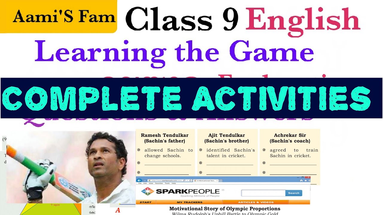 Class 9- English -Learning the Game-complete Activities - YouTube