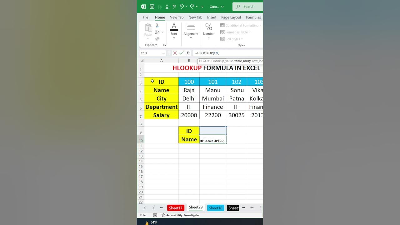 Hlookup Formula in excel | Hlookup Function in Excel | #excel #exceltips #exceltricks - YouTube
