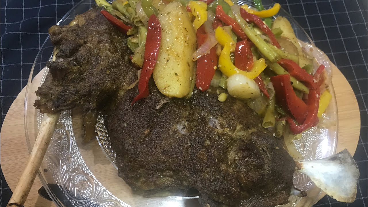 mutton recipe/roasted mutton leg/Crunchy, juicy mutton leg roast with ...