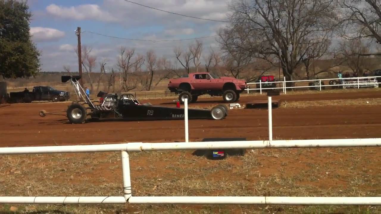 Redneck drag race Camero vs. dragster - YouTube