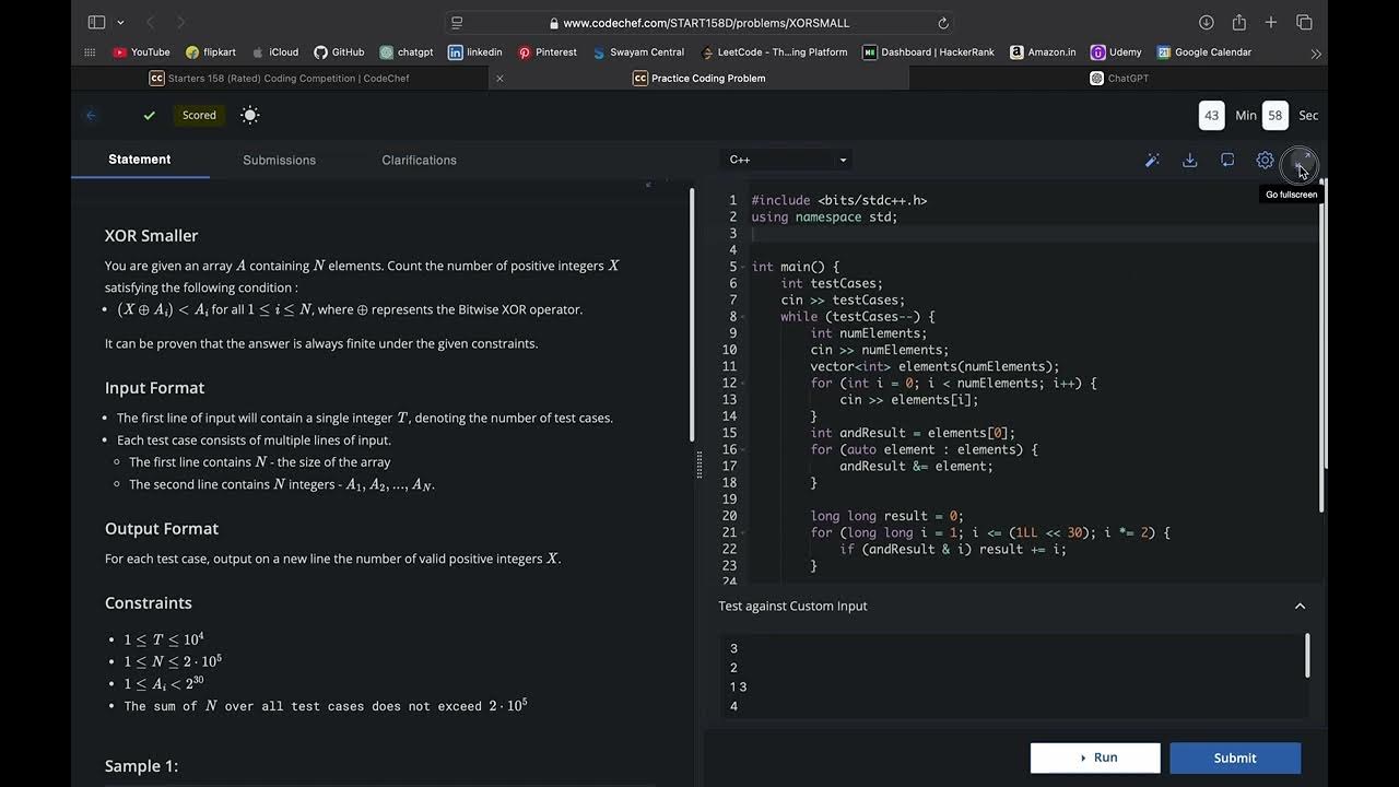 CODECHEF STARTER 158 | XOR Smaller - YouTube