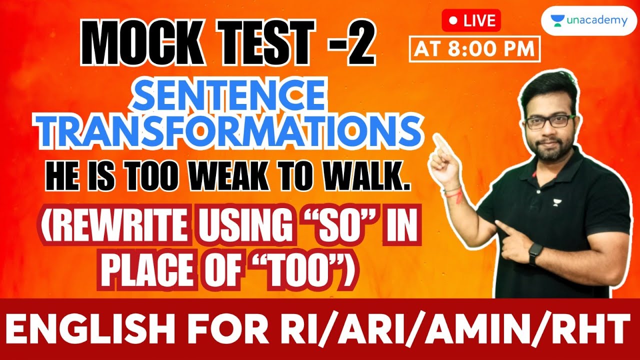 English for RI/ARI/AMIN/RHT | Sentence Transformations | Mock Test - 2 ...