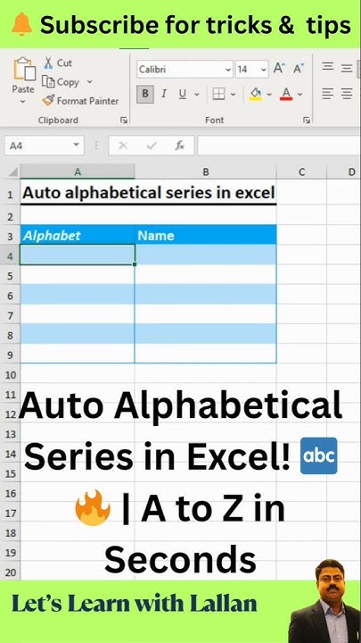 Auto Alphabetical Series in Excel! 🔤🔥 | A to Z in Seconds #AlphabetSeries #AtoZExcel #shorts # ...