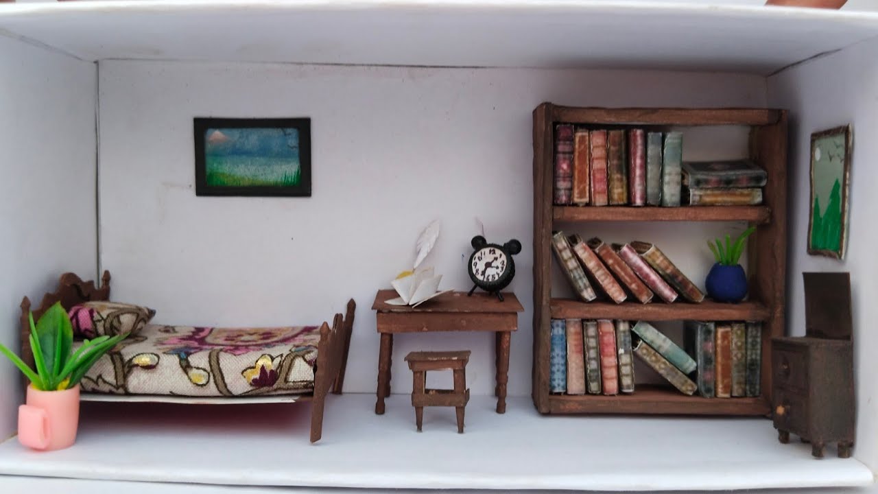 I had a box, so i put a tiny room inside || Mini Study Room ...
