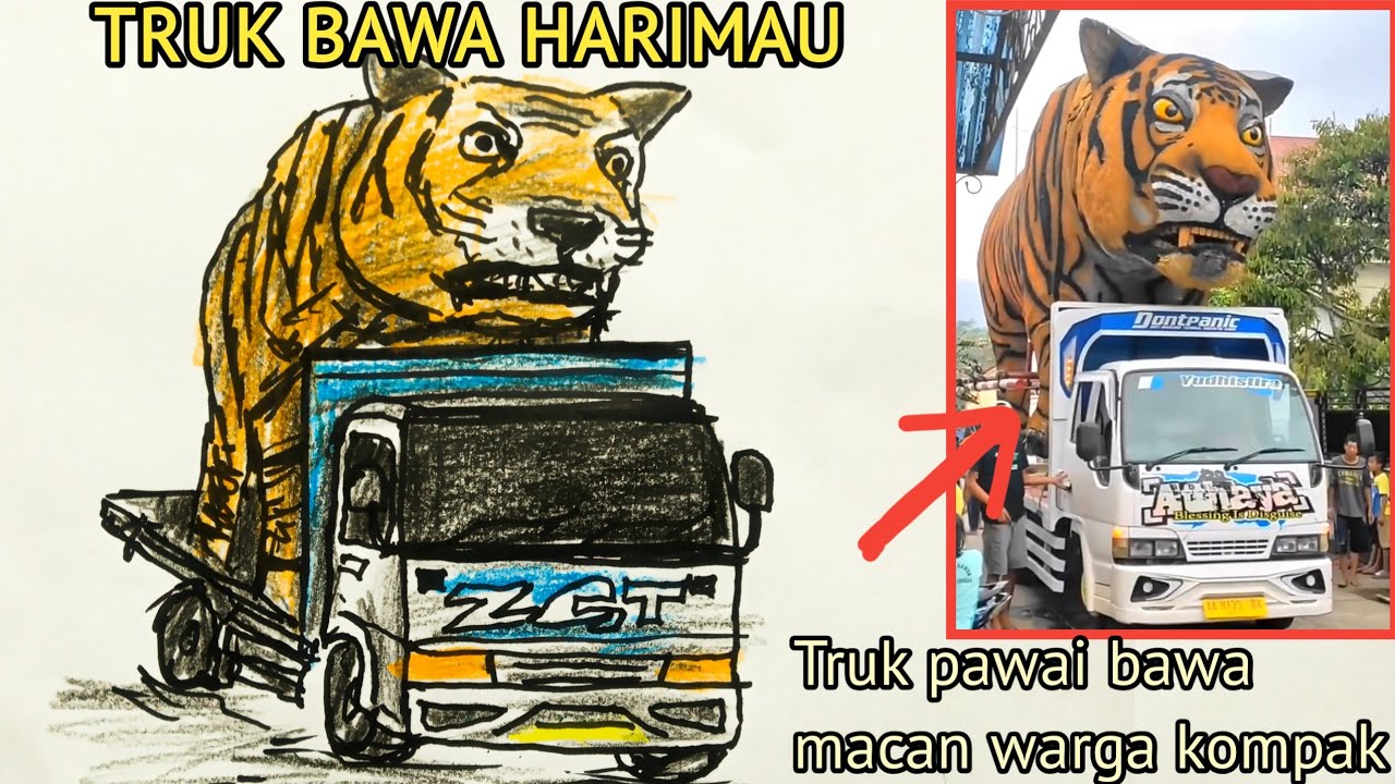 Truk bawa harimau - cara menggambar truk oleng - YouTube