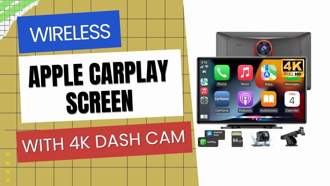 Wireless Apple Car Play with 4K Dash Cam, 9'' Portable Apple Carplay ...