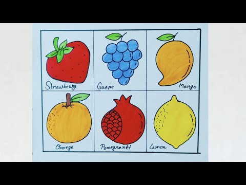 6 different types fruits drawing step by step/easy fruit chart draw for ...