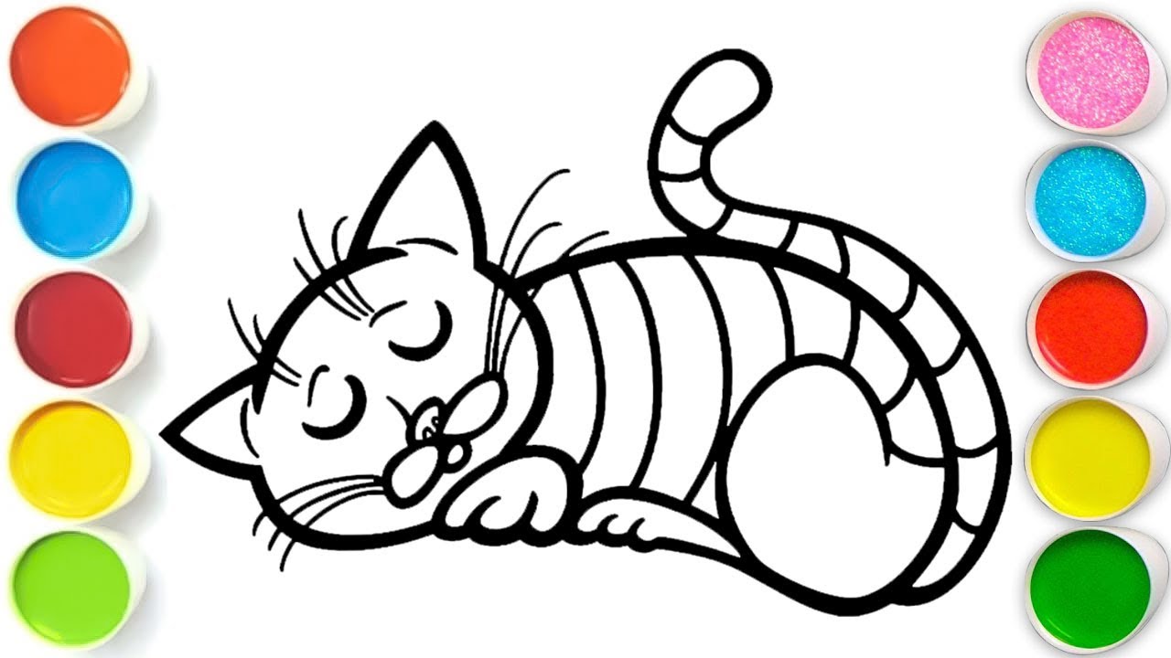Sleepy Kitty Drawing, Painting & Coloring For Kids and Toddlers_ Child ...