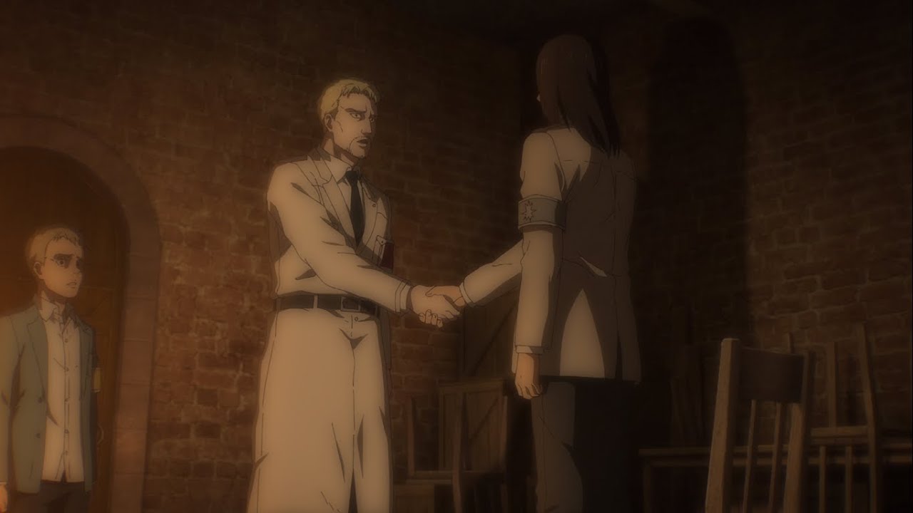 Eren sonríe y le da la mano a Reiner | Shingeki no kyojin season 4 ...