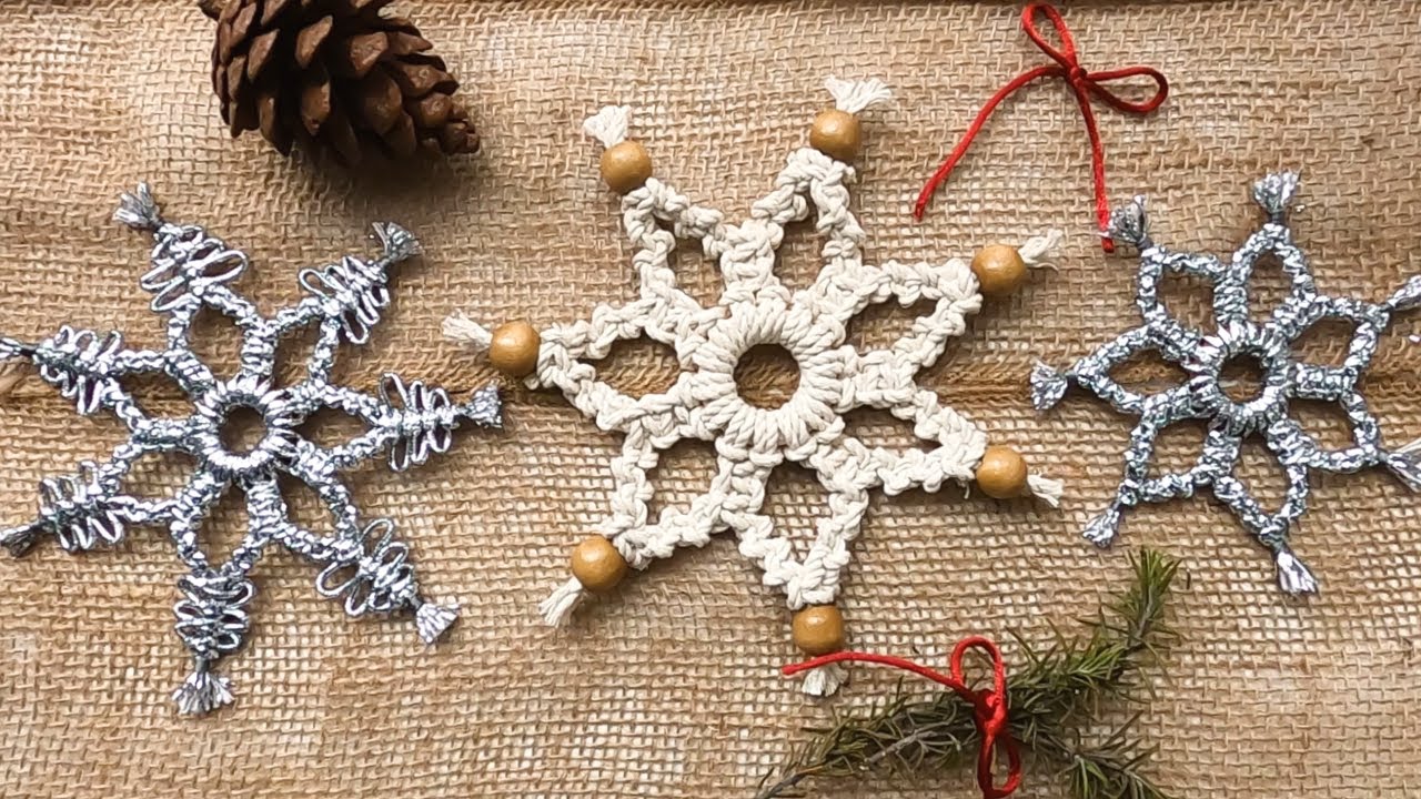 DIY COPOS de NIEVE en MACRAME (paso a paso) | DIY Macrame Snowflake ...