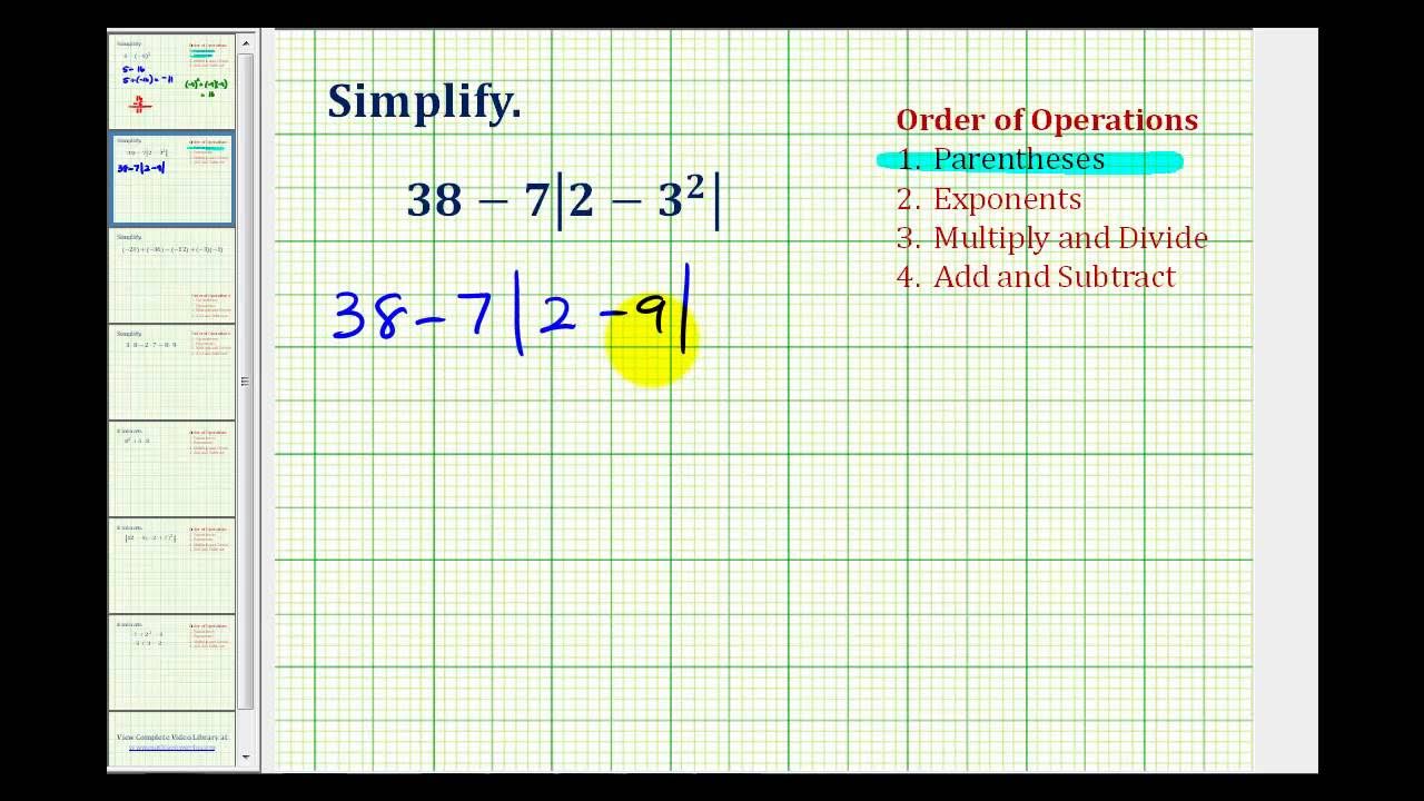 Ex 5: Simplify Expressions Involving Integers Using the Order of ...