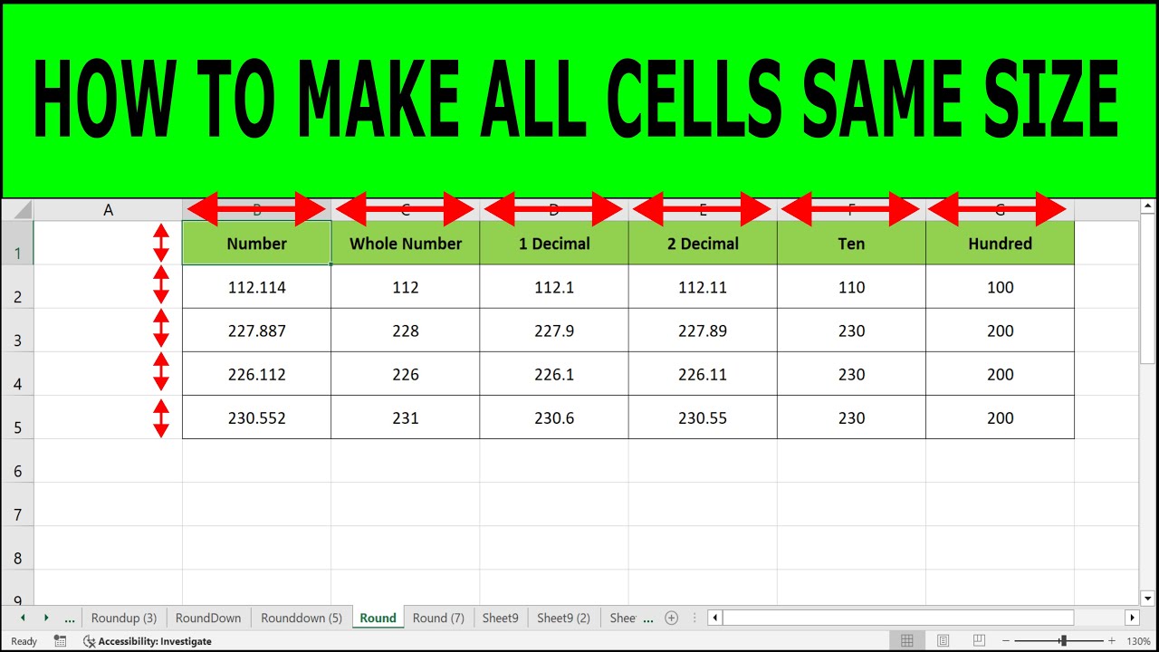 How To Make All Cells The Same Size In Excel Same Column Width And Row Height Youtube
