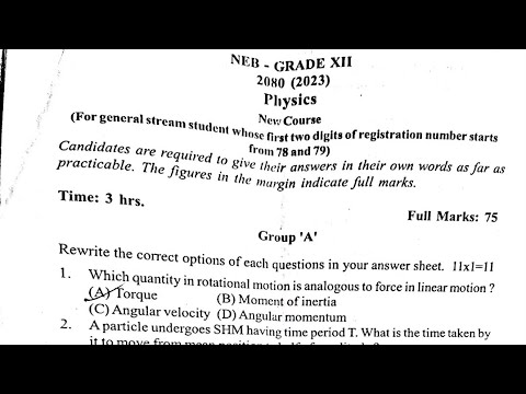 Neb physic question paper 2080 || Physic Question Paper Class 12 || Neb ...