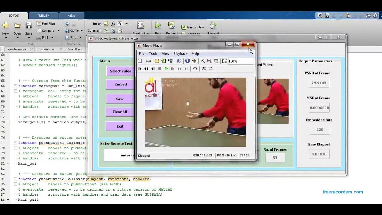 MATLAB code of Invisible video watermarking - embedding text into video ...
