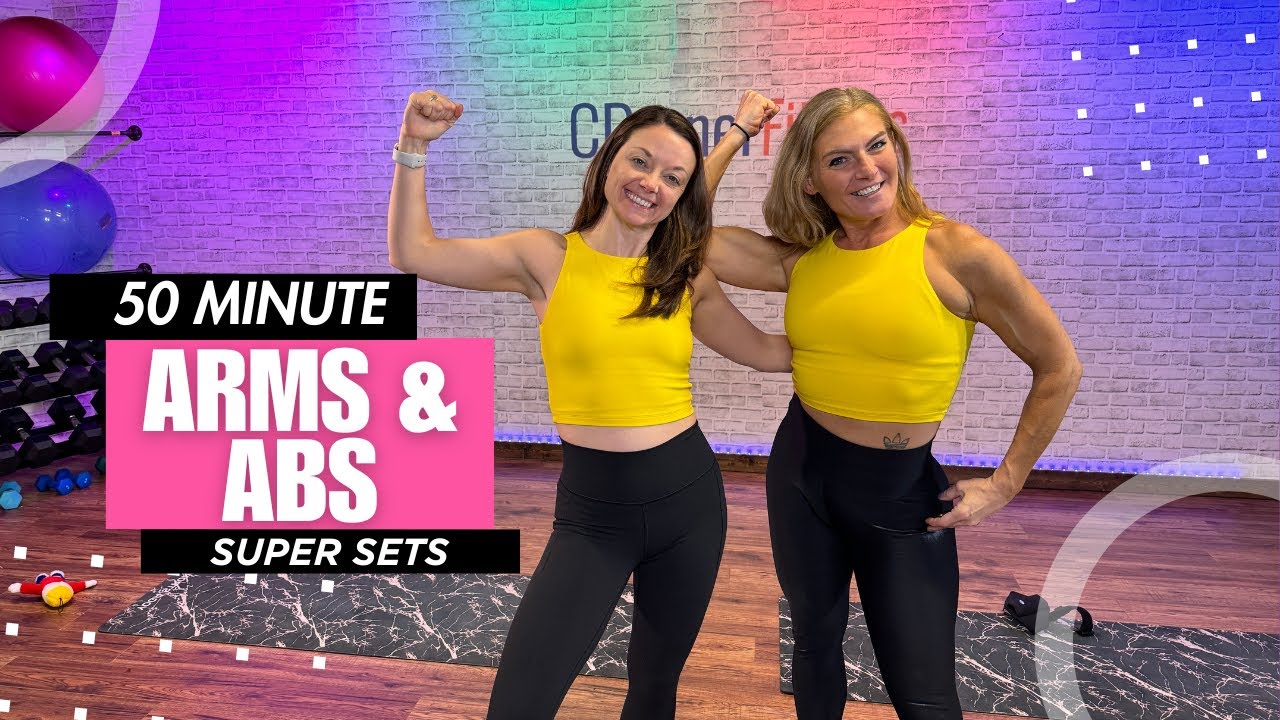 50 Min - ARMS & ABS SUPERSET WORKOUT - All Levels - Dumbbells Only ...