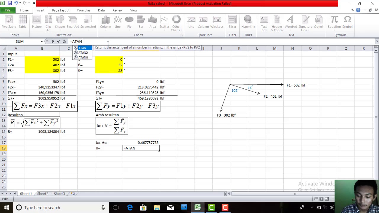 Cara menghitung vektor resultan dengan MS Excel - YouTube
