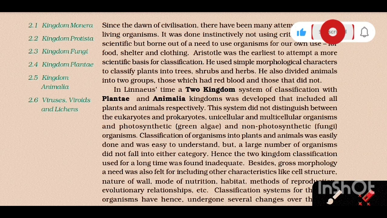 PART- 1 BIOLOGICAL CLASSIFICATION OF CLASS11 BIOLOGY NCERT line by line ...