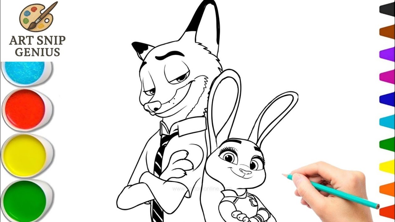 ZOOTOPIA Coloring Book for Kids | Learn Colors with Nick Wilde & Judy ...