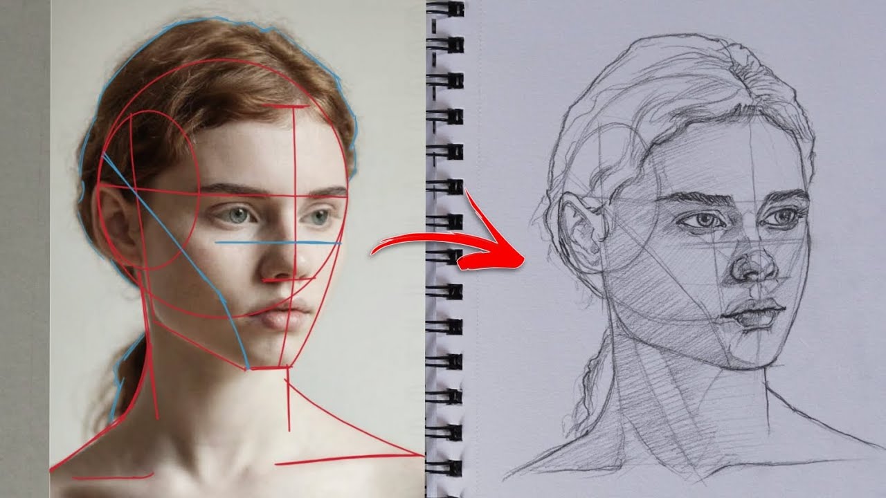 Loomis method portrait drawing step by step , how to draw face #art # ...