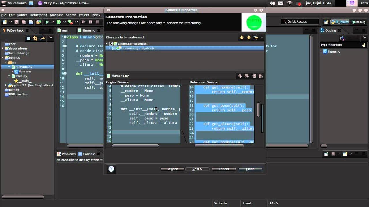 automatic getters setters python (eclipse pydev) spanish - YouTube