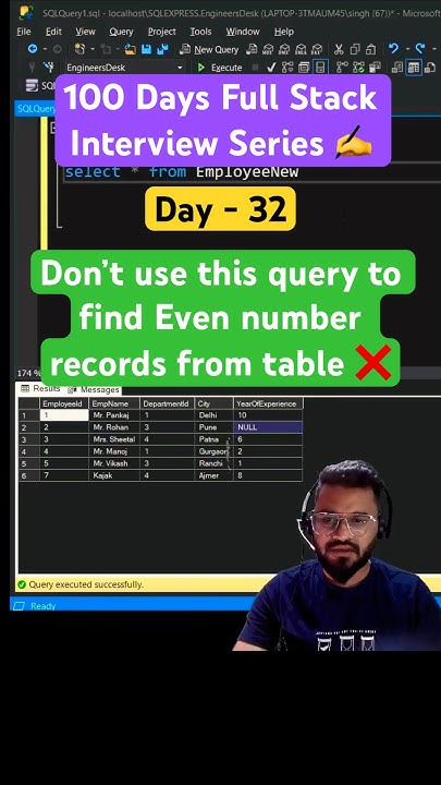 #day32 - How to find the even number records from the table #coding #sql #sqlserver - YouTube
