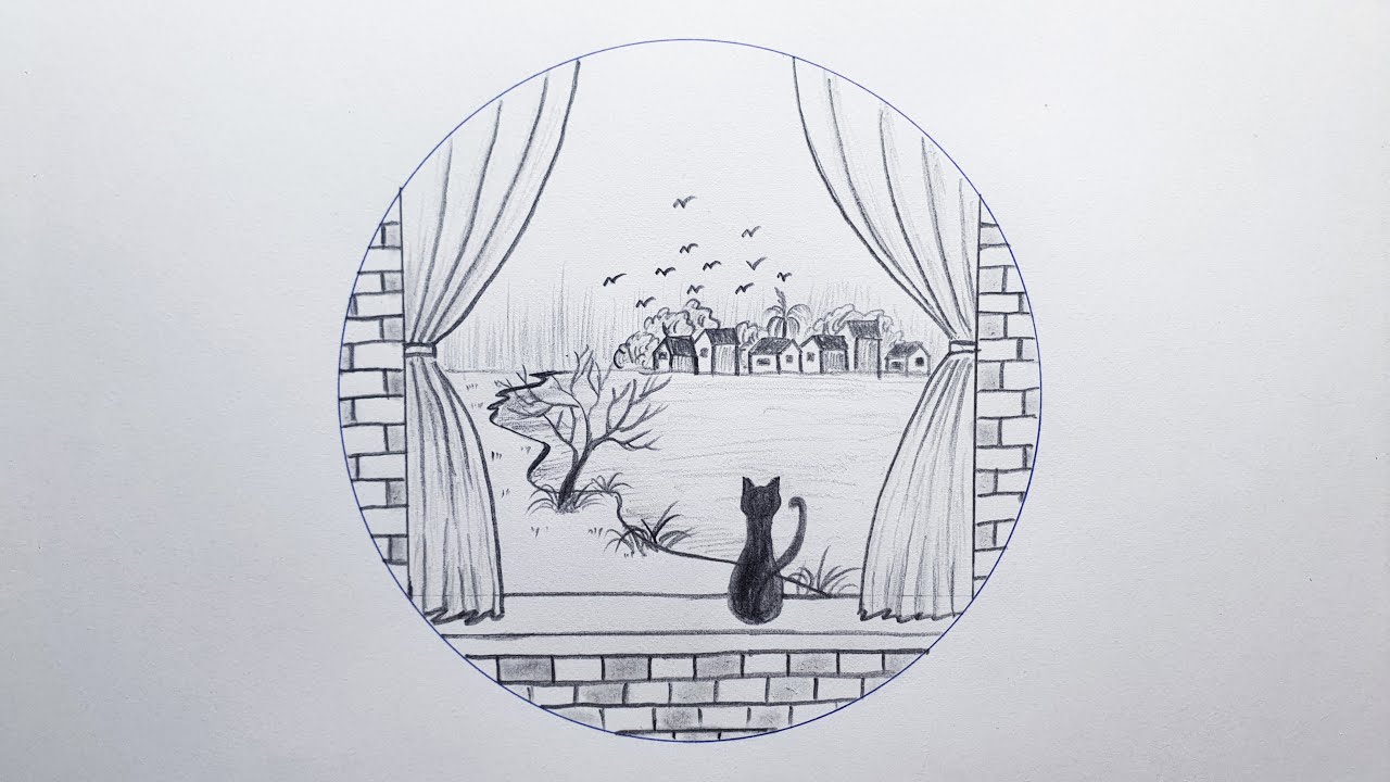 How to draw a cat beside the window - YouTube