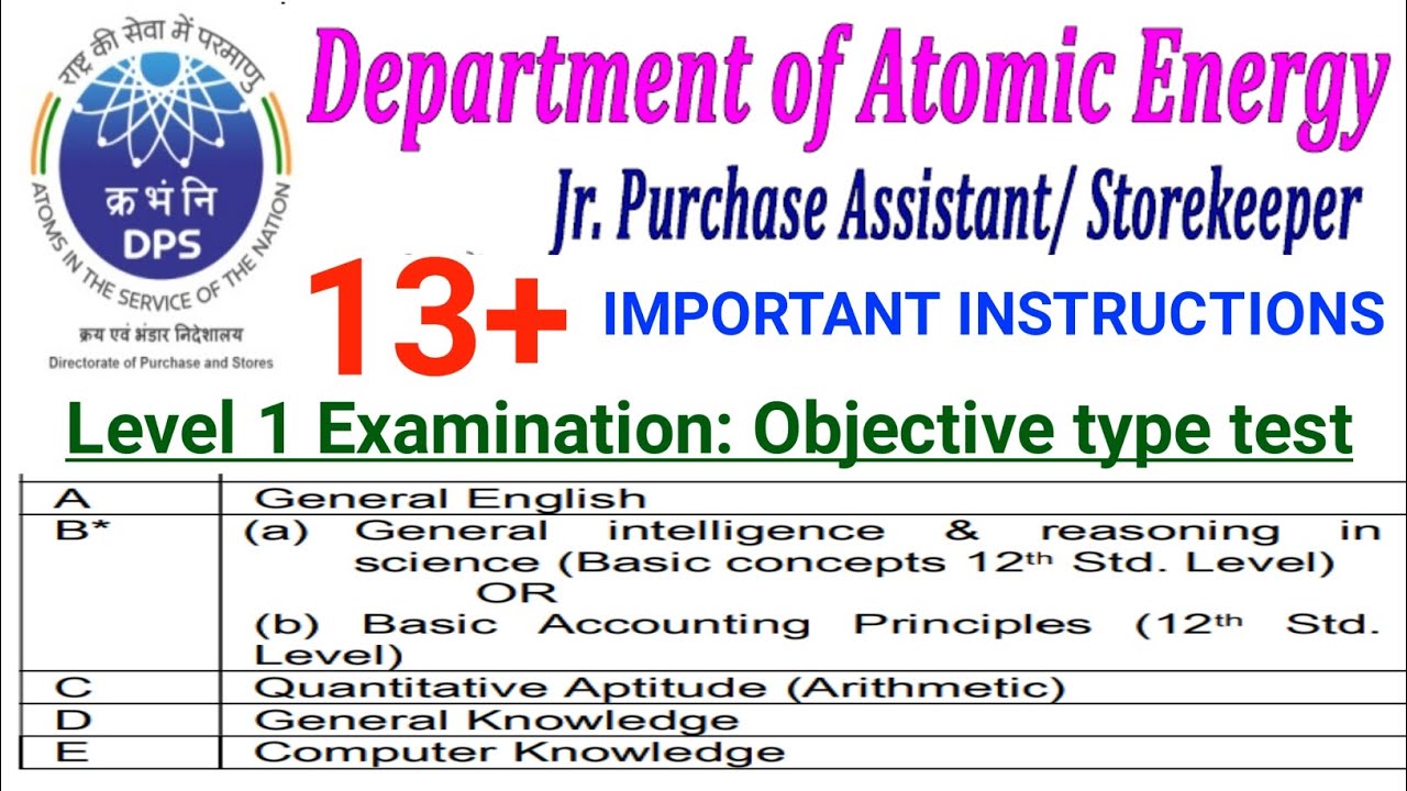 DAE DPS JPA JSK Important instructions for level 1 objective type test ...