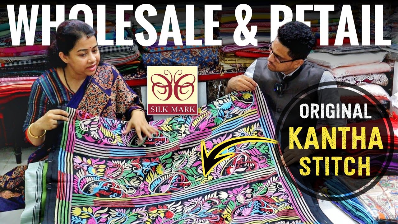 Modal Silk/ Hakoba/ Pure Silk Kantha Stitch/ Pure Tussar/ Mercerised Khadi Cotton Saree ...