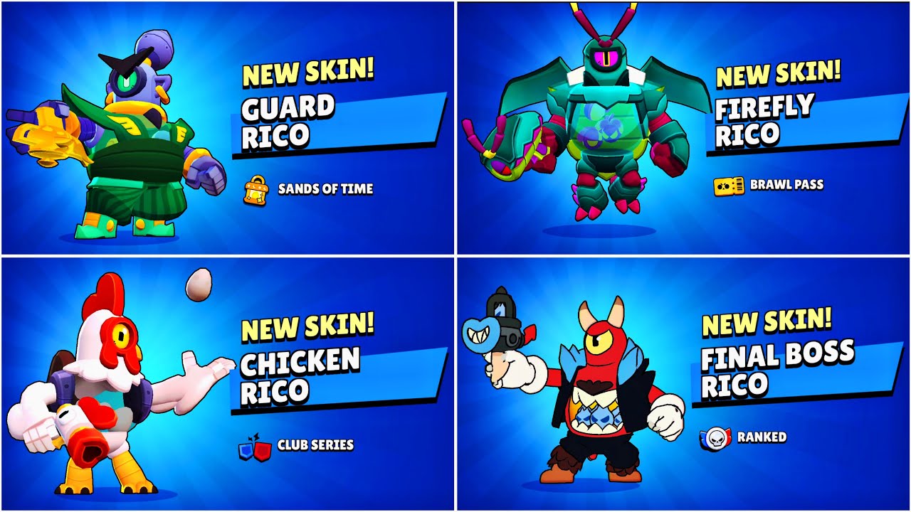 RICO ALL SKINS UNLOCK ANIMATIONS | Brawlstars - YouTube