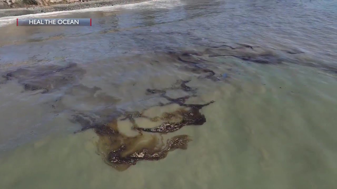 State officials investigate large oil slick off Summerland shore - YouTube
