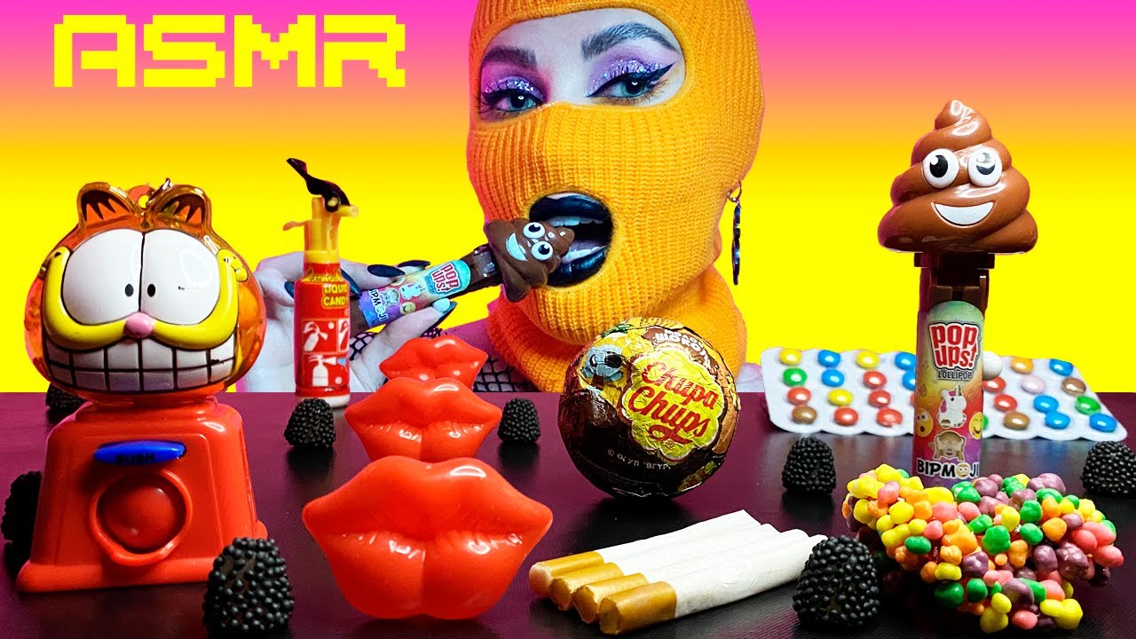 ASMR Candy Bar, Garfield Bubble Gum, Nerds Rope, Poop Lollipop, Chupa ...