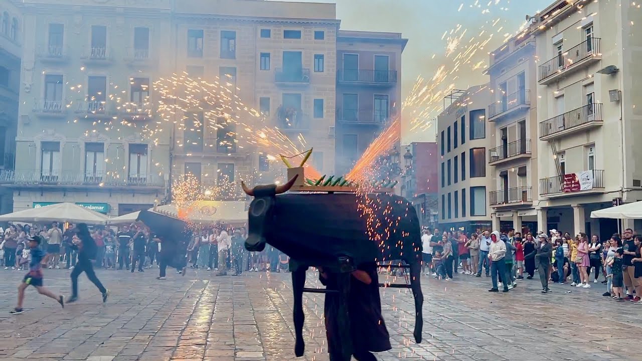 Actuació DELS BOUS DE FOC, Bèsties festives amb pirotècnia, plaça ...