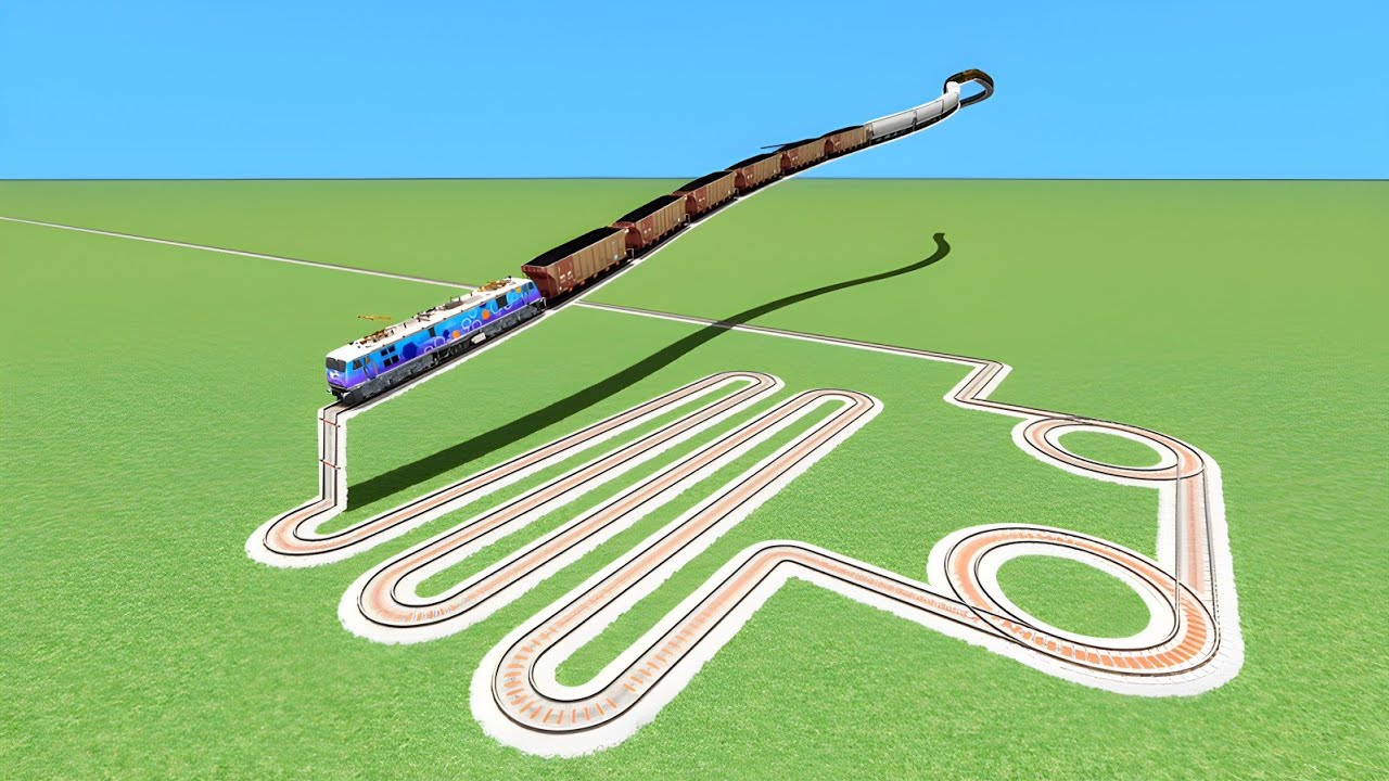 TRAIN CROSSING HILL TRACK WITH U TRUN SHARP CURVED 😵 RAILROAD RAILWORK ...