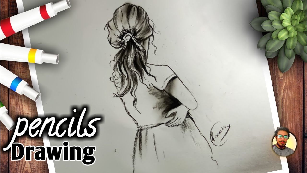 Girl from back side drawing | Girl drawing step by step for beginners ...