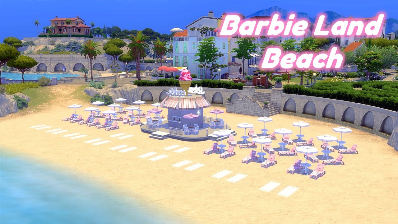 Barbie Land Beach in The Sims 4 speed build | No CC - YouTube