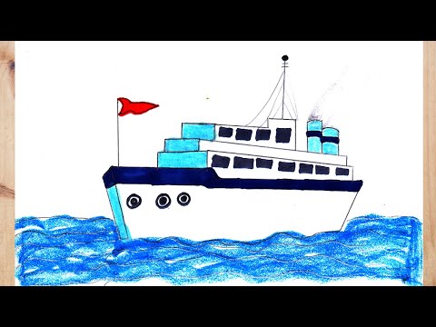 How To Draw A Ship | Ship Scenery Drawing Beginners | Ships Drawing ...
