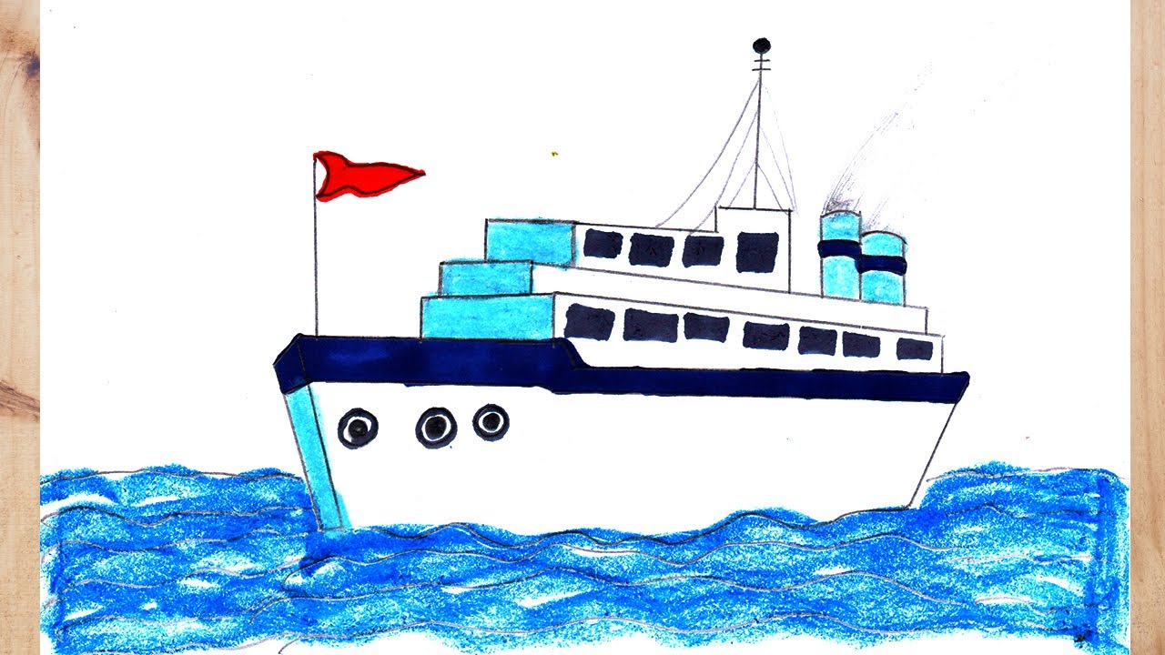 How To Draw A Ship | Ship Scenery Drawing Beginners | Ships Drawing ...