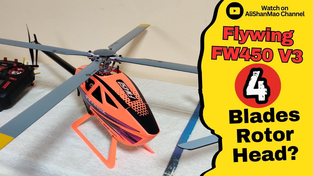 FlyWing FW450 V3: Testing the 4-Blades Rotor Head Upgrade - YouTube