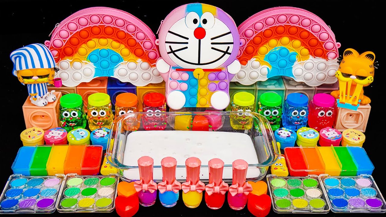 Slime Mixing Random ASMR🌈Mixing Rainbow DORAEMON & Glitter into Slime ...