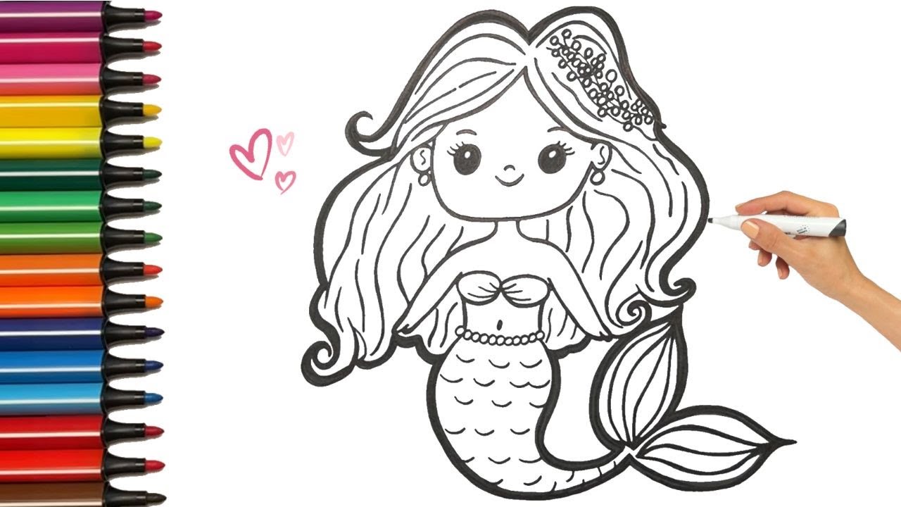 Drawing and Coloring a Cute Mermaid for Kids | Drawing for Kids - YouTube