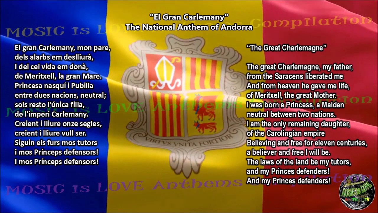Andorra National Anthem with music, vocal and lyrics Catalan w/English ...