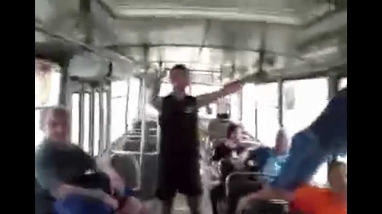 [FUNNY] Man Falls Out of a Bus Window - YouTube