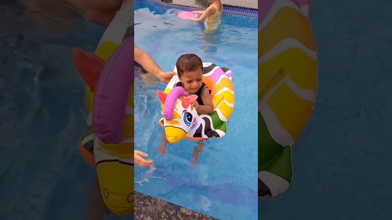 baby enjoying in swimming pool shark ting tong tik tok water pani dance ...