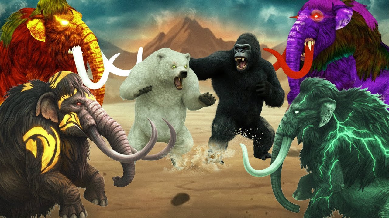 5 Giant Mammoth Vs Monster Animal Battle Fight - YouTube