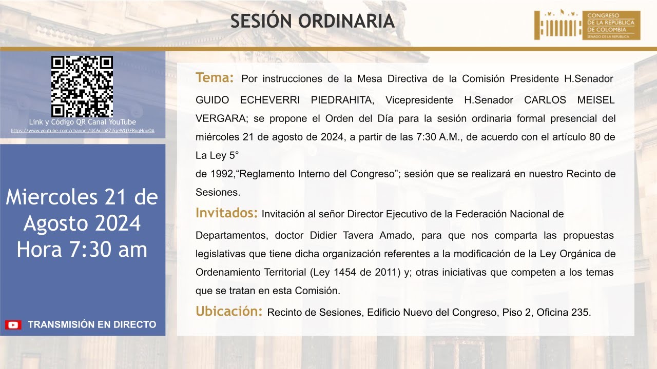 Sesión Agosto 21 de 2024 - Sesión ordinaria presencial de acuerdo al ...