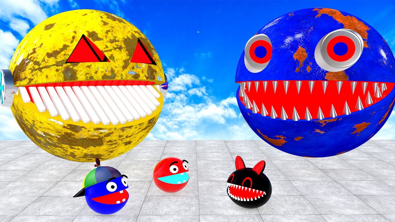 MS PACMAN & NEW BLUE MONSTER PACMAN & BLACK ROBOT PACMAN VS HER FRIENDS ...