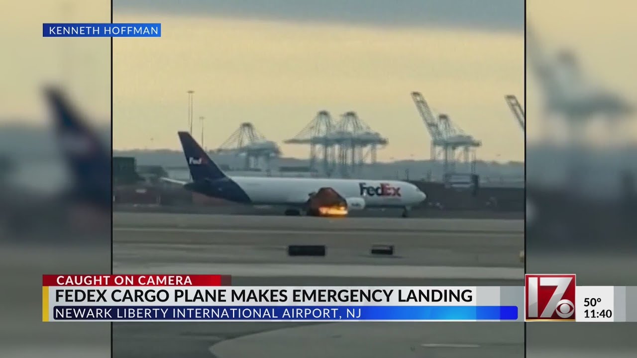 Fire from FedEx plane in NJ emergency landing - YouTube
