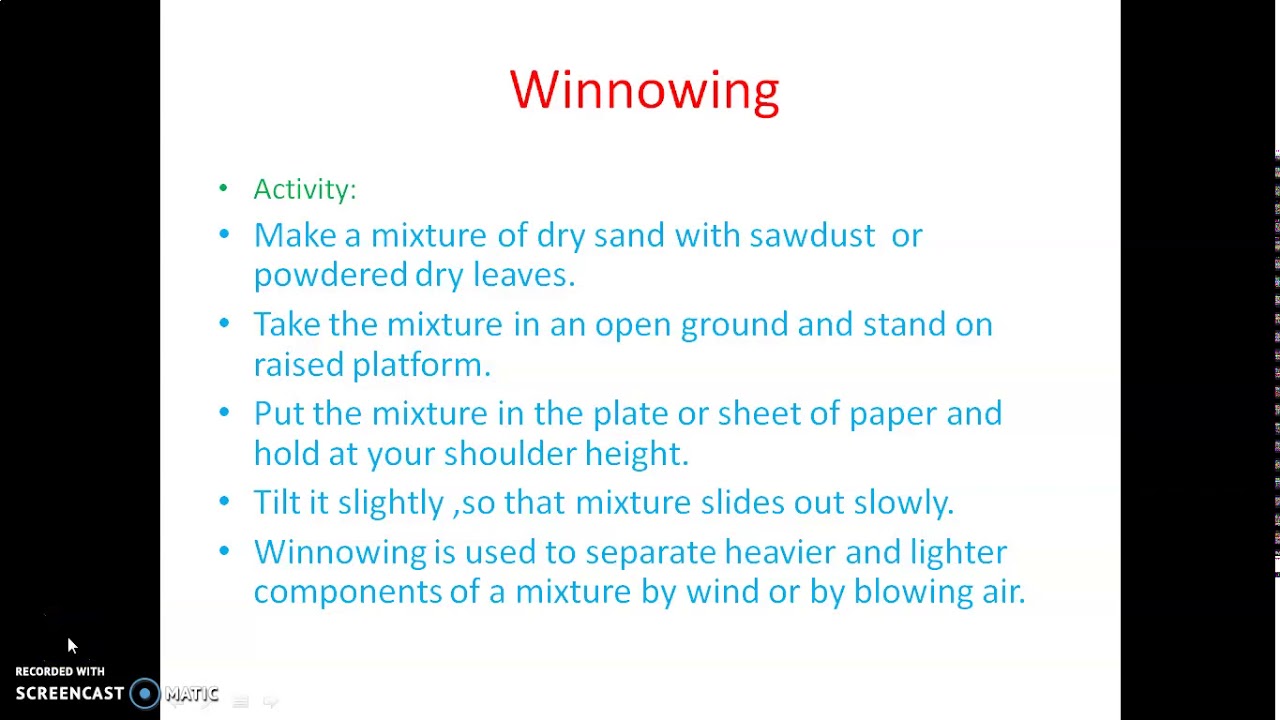 Class VI Science | ch-5 part 2| topic - Winnowing and Sieving by Shuchi ...