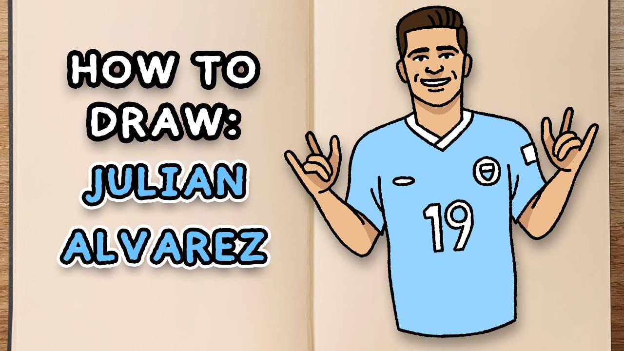 How to draw and colour! JULIAN ALVAREZ (step by step drawing tutorial ...
