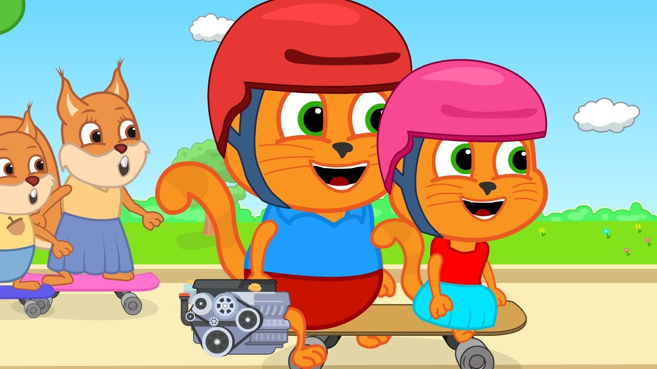 Cats Family in English - Jet Skateboard Cartoon for Kids - YouTube